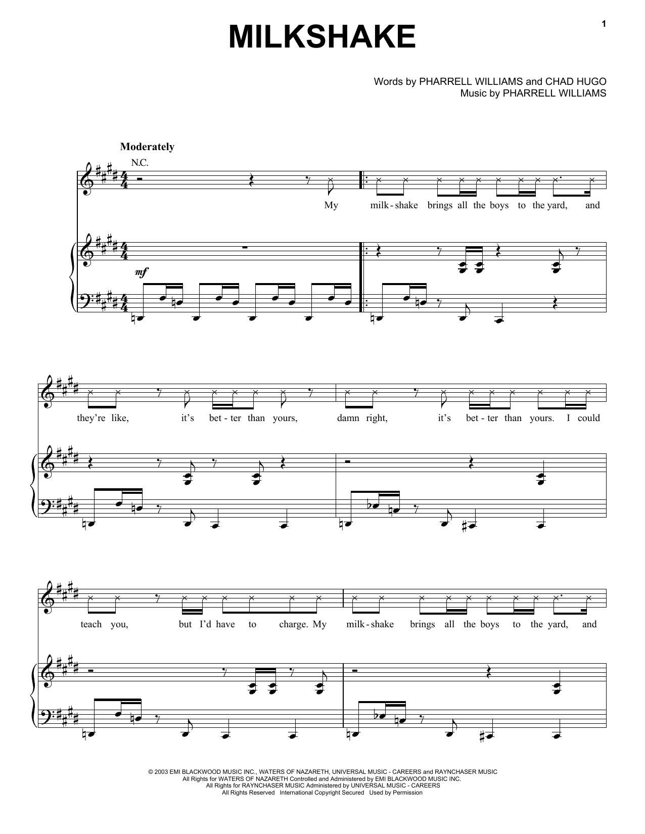 Kelis "Milkshake" Sheet Music & Chords | Download 6-Page Printable PDF ...