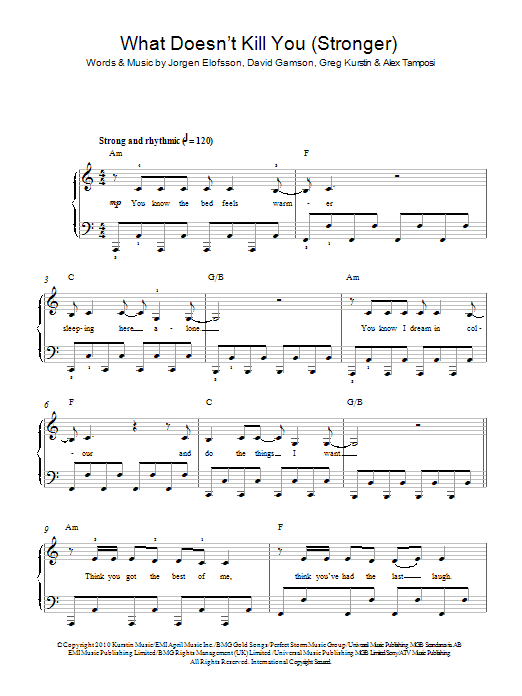 Kelly Clarkson "What Doesn't Kill You (Stronger)" Sheet Music & Chords | Download 3-Page ...