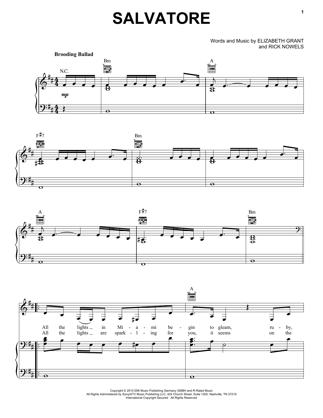 Lana Del Rey "Salvatore" Sheet Music & Chords | Download 5-Page ...