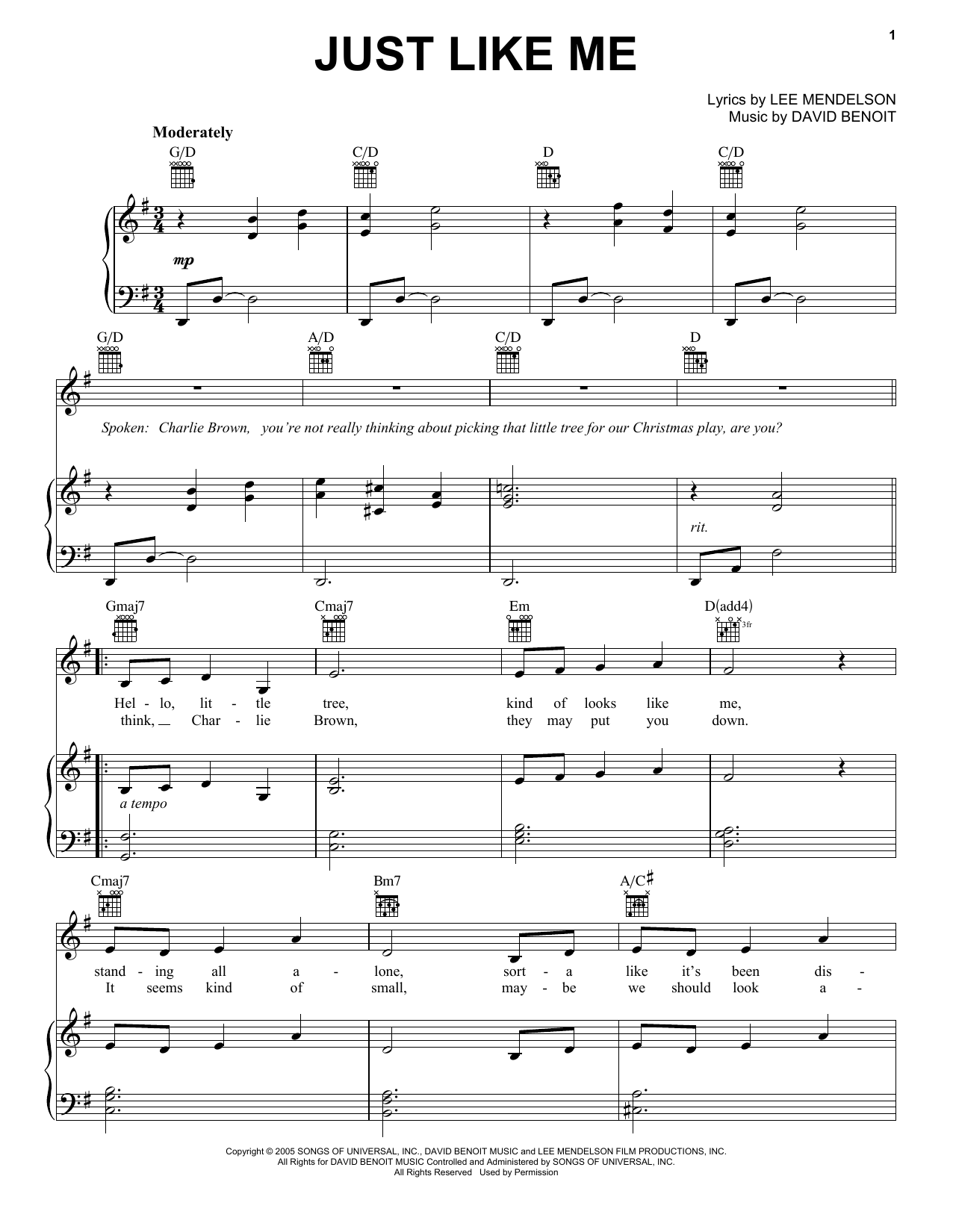 Lee Mendelson "Just Like Me" Sheet Music Notes | Download Printable PDF ...