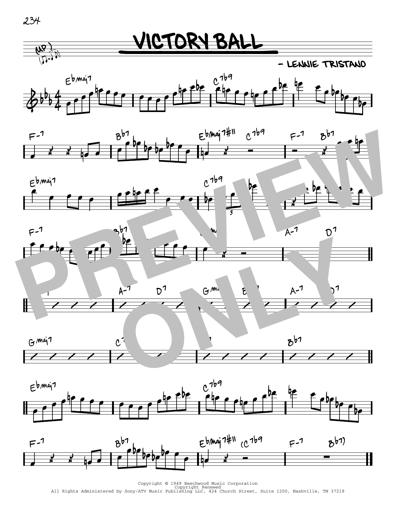Lennie Tristano "Victory Ball" Sheet Music & Chords | Download 1-Page Printable PDF Real Book ...