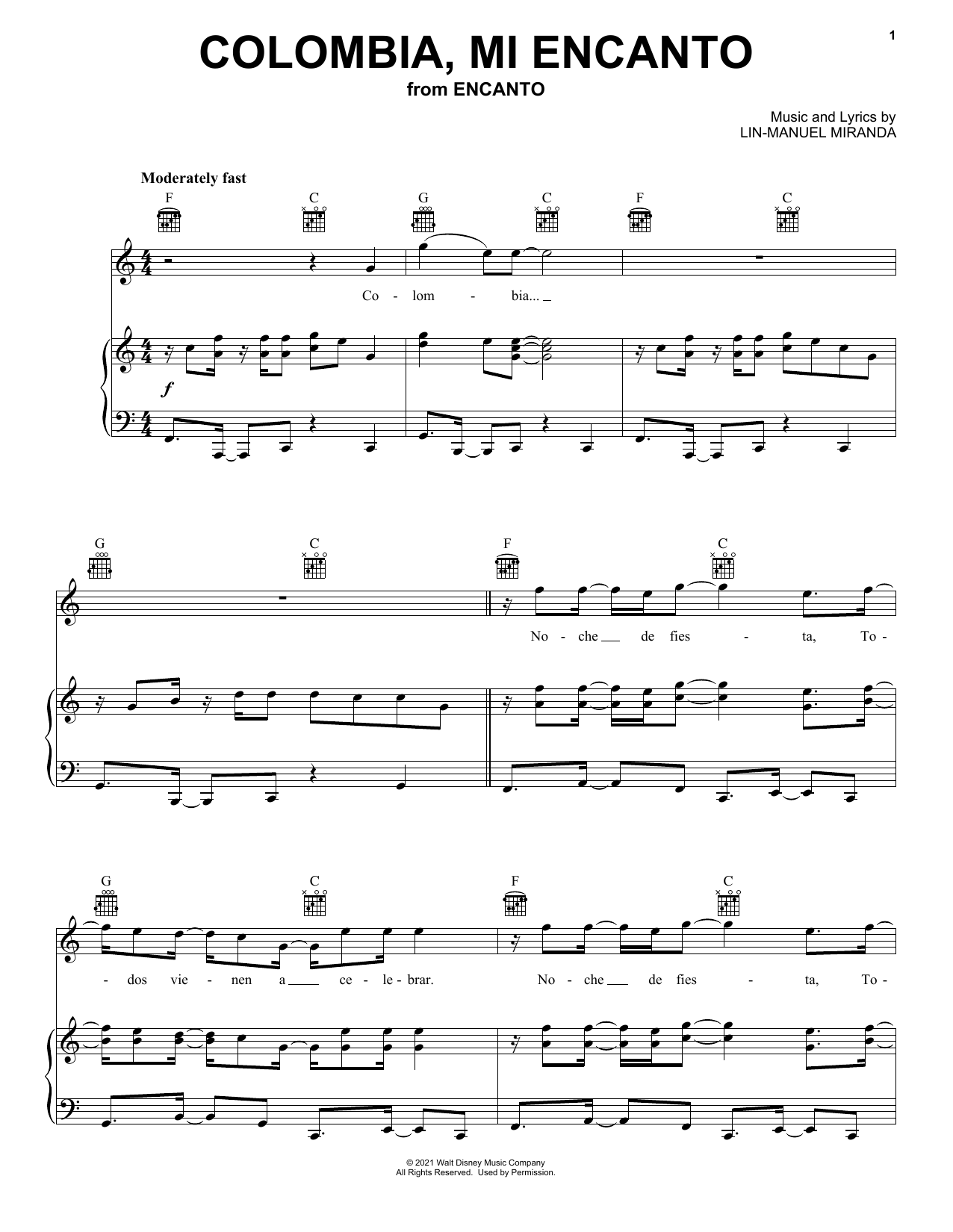 Lin-Manuel Miranda "Colombia, Mi Encanto (from Encanto)" Sheet Music ...