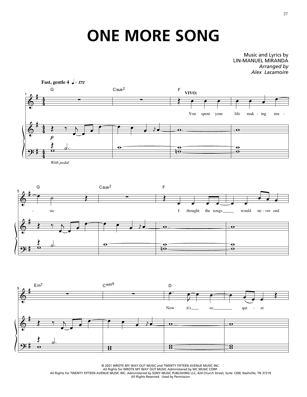 Lin-Manuel Miranda "One More Song (from Vivo)" Sheet Music & Chords ...