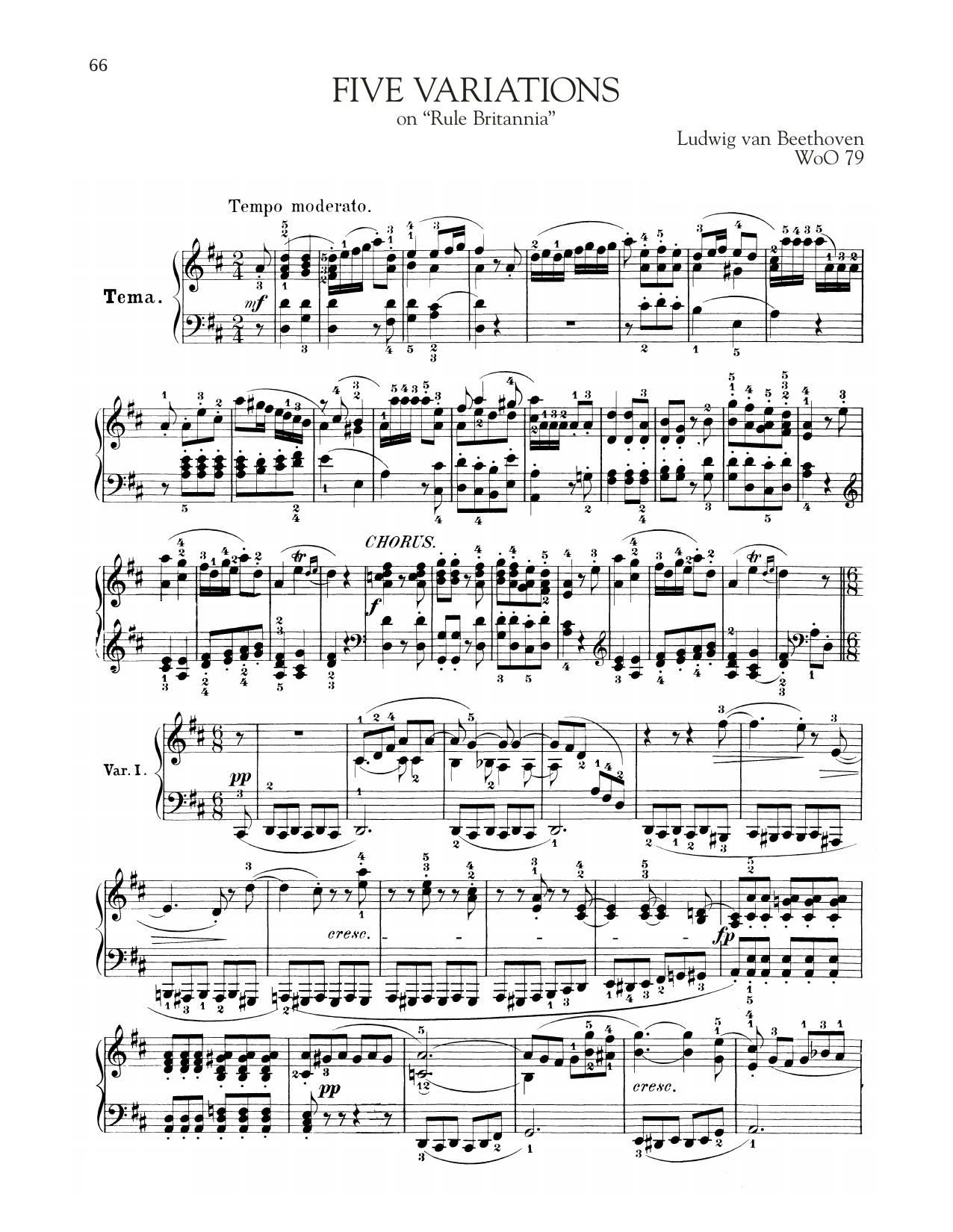 Ludwig van Beethoven "5 Variations On Rule Britannia, WoO 79" Sheet ...