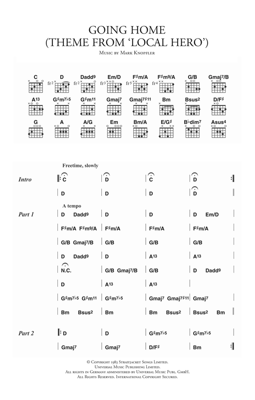 Mark Knopfler "Going Home (Theme from 'Local Hero')" Sheet Music Notes ...