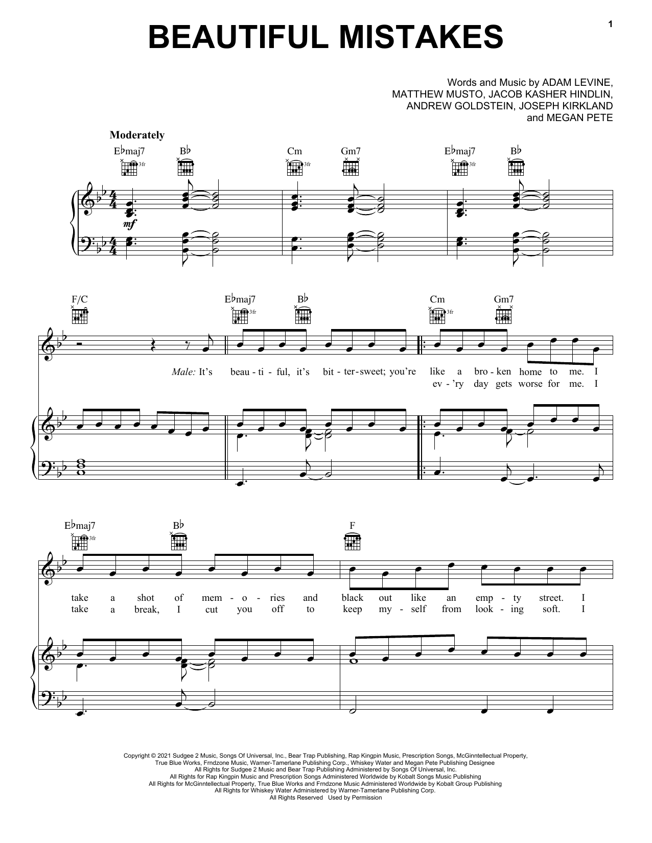 Maroon 5 "Beautiful Mistakes (feat. Megan Thee Stallion)" Sheet Music ...