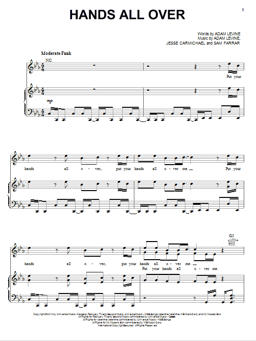Maroon 5 "Hands All Over" Sheet Music Notes | Download Printable PDF ...