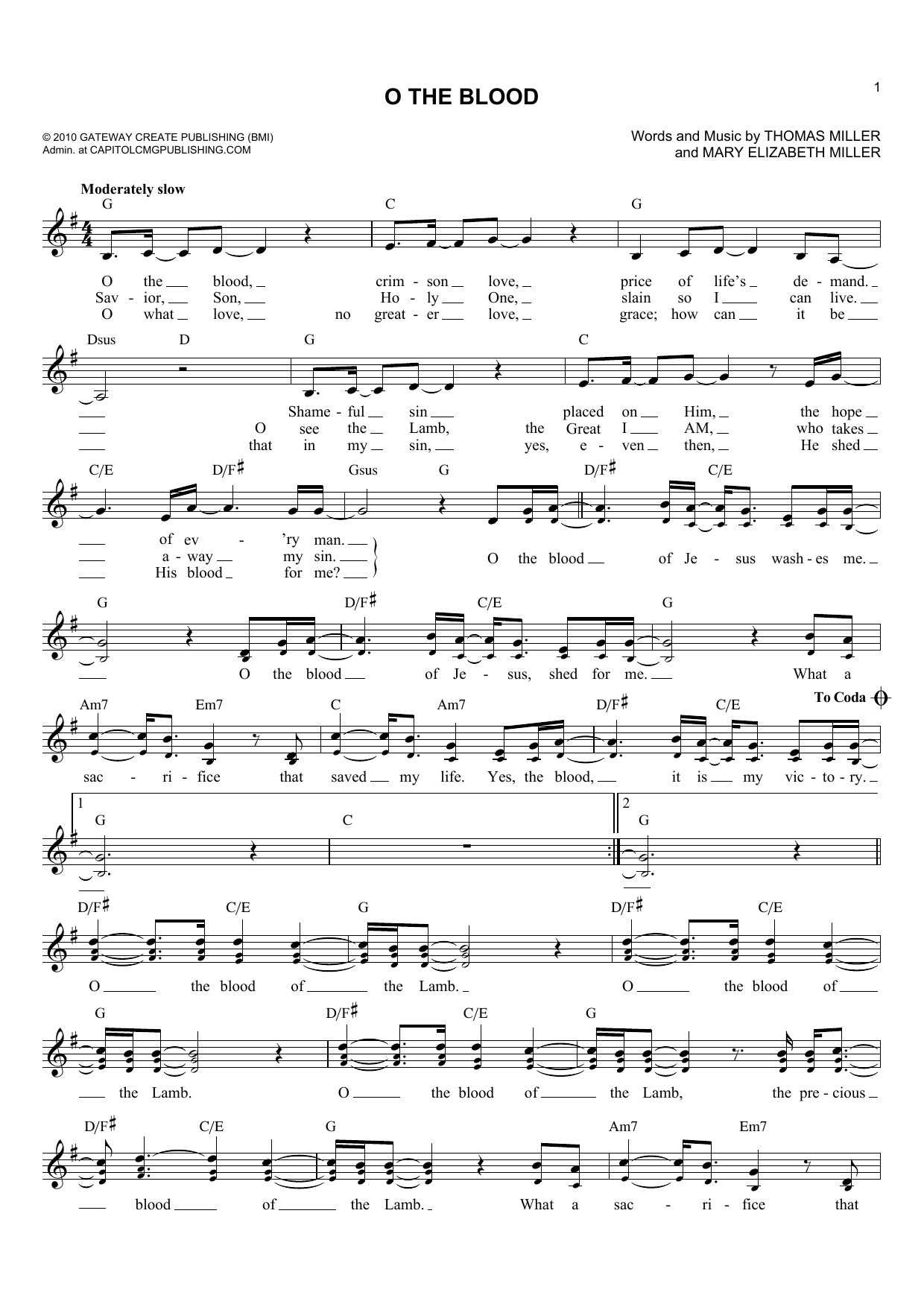 Mary Elizabeth Miller "O The Blood" Sheet Music Notes | Download ...