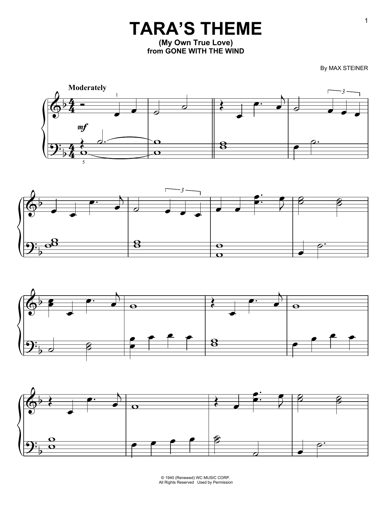 Max Steiner "Tara's Theme (My Own True Love) (from Gone With The Wind)" Sheet Music & Chords ...