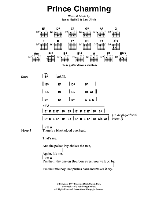Metallica "Prince Charming" Sheet Music Notes | Download Printable PDF ...