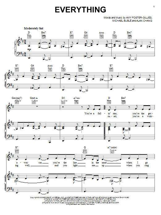 Michael Buble "Everything" Sheet Music & Chords | Download 6-Page Printable PDF Educational ...