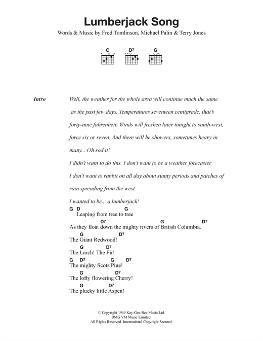 Monty Python "Lumberjack Song" Sheet Music & Chords | Download 3-Page ...