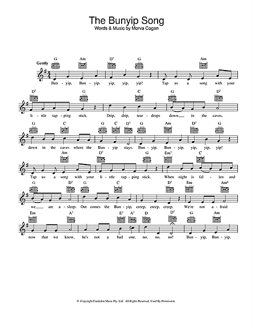 Morva Cogan "The Bunyip Song" Sheet Music Notes | Download Printable ...