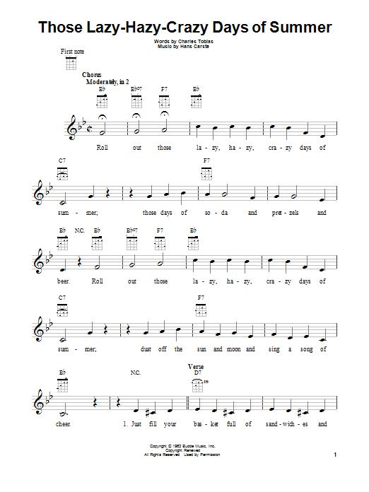 Nat King Cole "Those Lazy-Hazy-Crazy Days Of Summer" Sheet Music ...