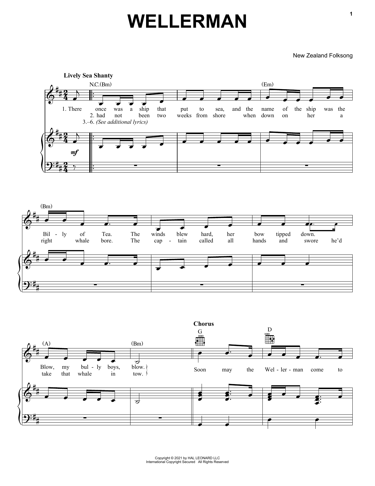 New Zealand Folksong "Wellerman" Sheet Music & Chords | Download 2-Page ...