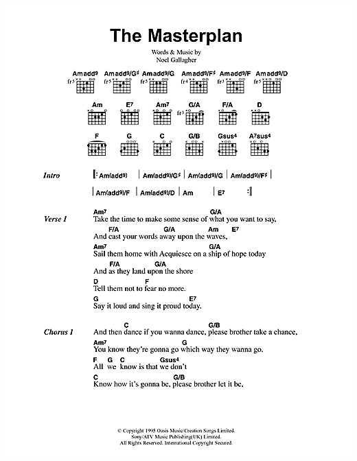 Oasis "The Masterplan" Sheet Music Notes | Download Printable PDF Score ...