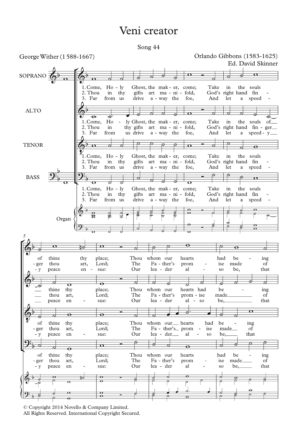 Orlando Gibbons "Veni Creator" Sheet Music & Chords | Download 3-Page ...