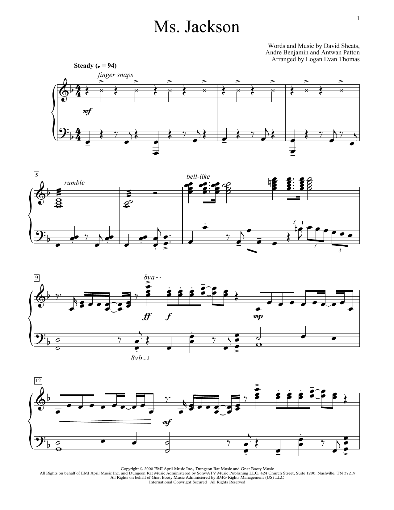 OutKast "Ms. Jackson (arr. Logan Evan Thomas)" Sheet Music Notes ...
