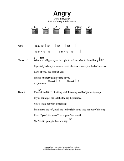 Paul McCartney "Angry" Sheet Music & Chords | Download 2-Page Printable ...