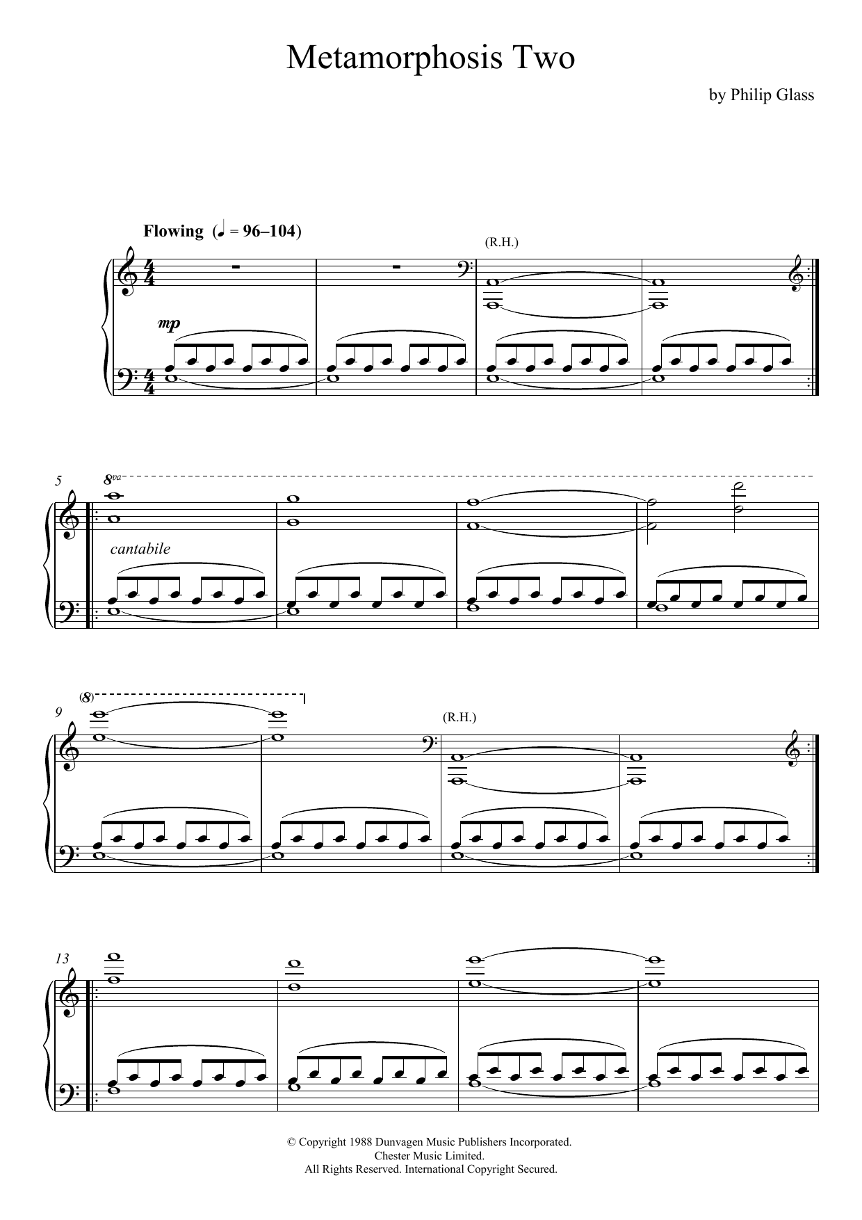 Philip Glass "Metamorphosis Two" Sheet Music Notes | Download Printable ...