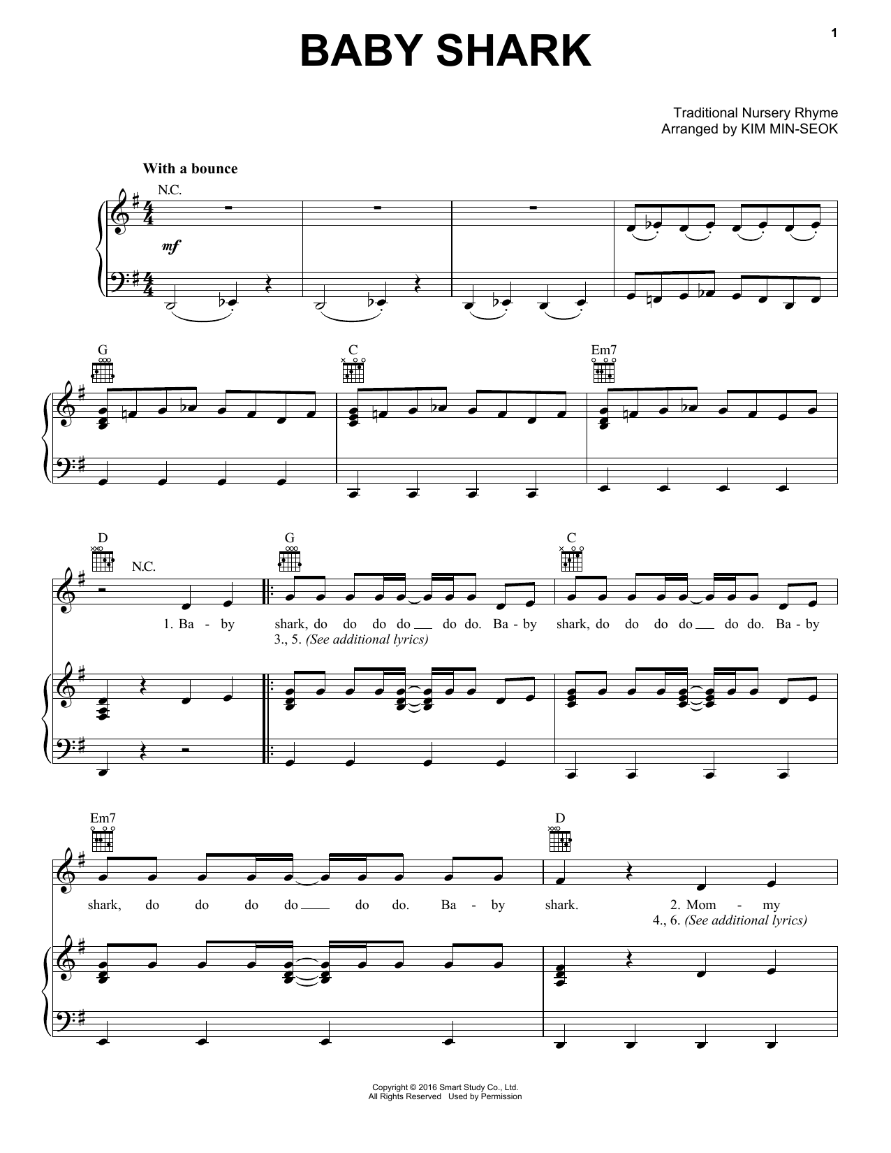 Baby Shark Sheet Music Pinkfong Piano Vocal Guitar Chords Right My