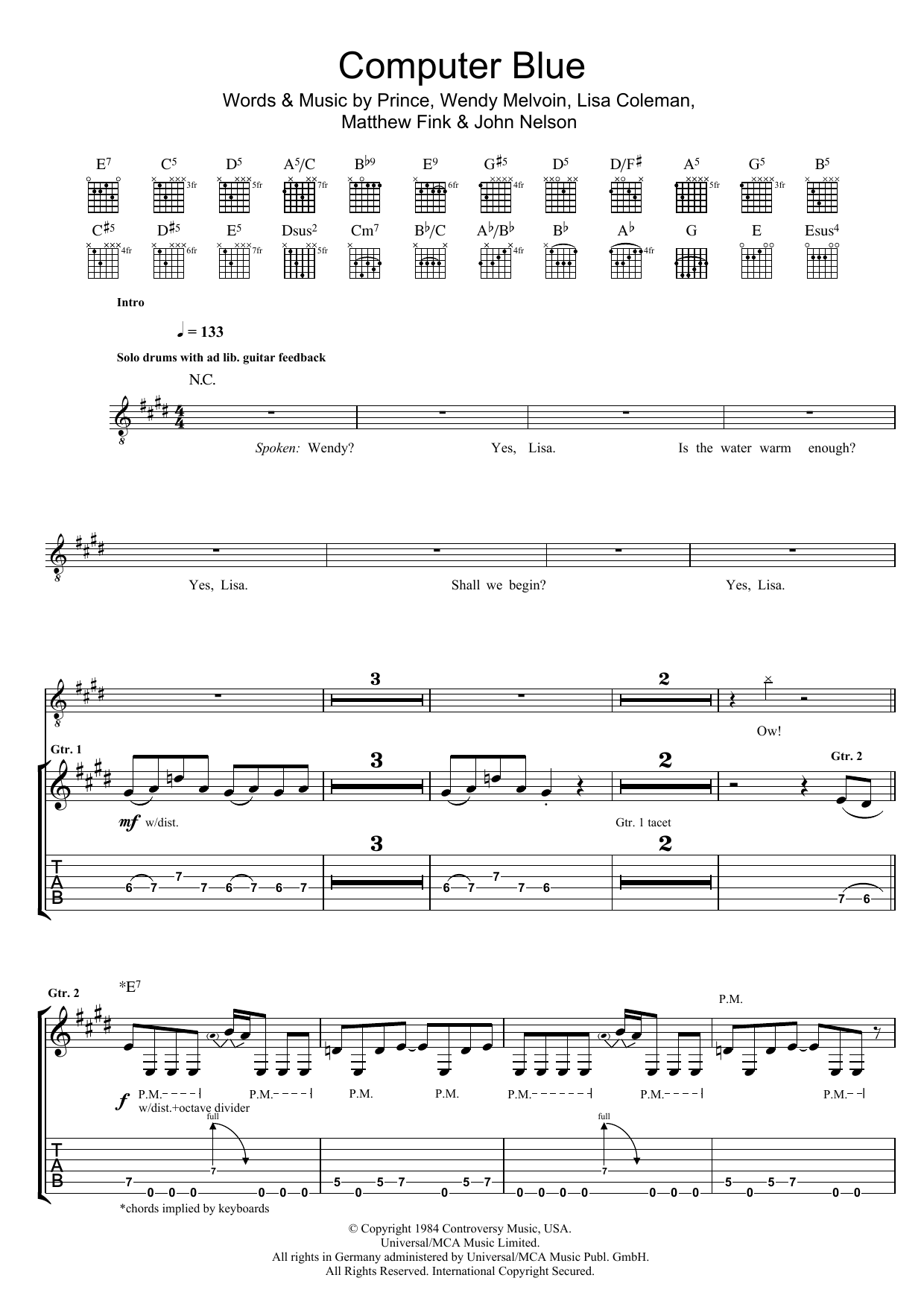 Prince "Computer Blue" Sheet Music & Chords | Download 7-Page Printable ...