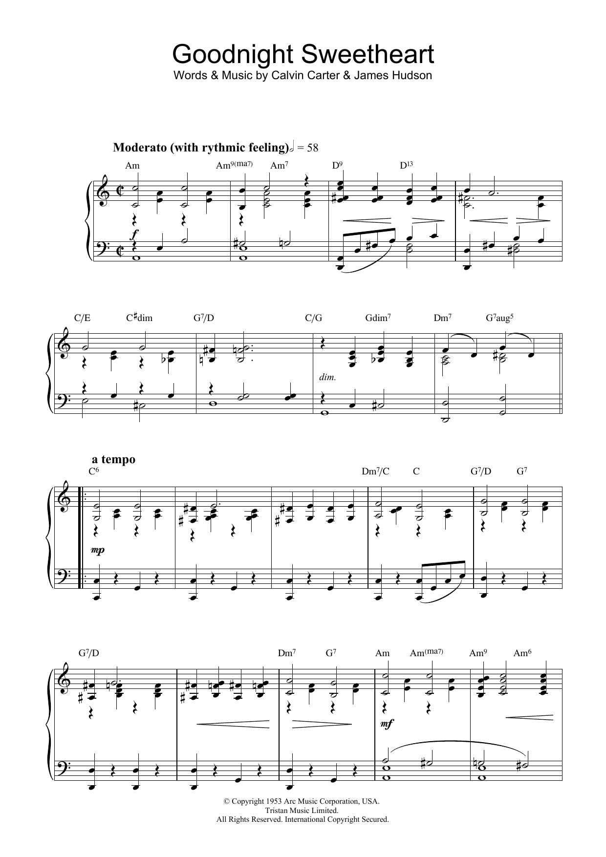 Ray Noble "Goodnight Sweetheart" Sheet Music Notes | Download Printable ...