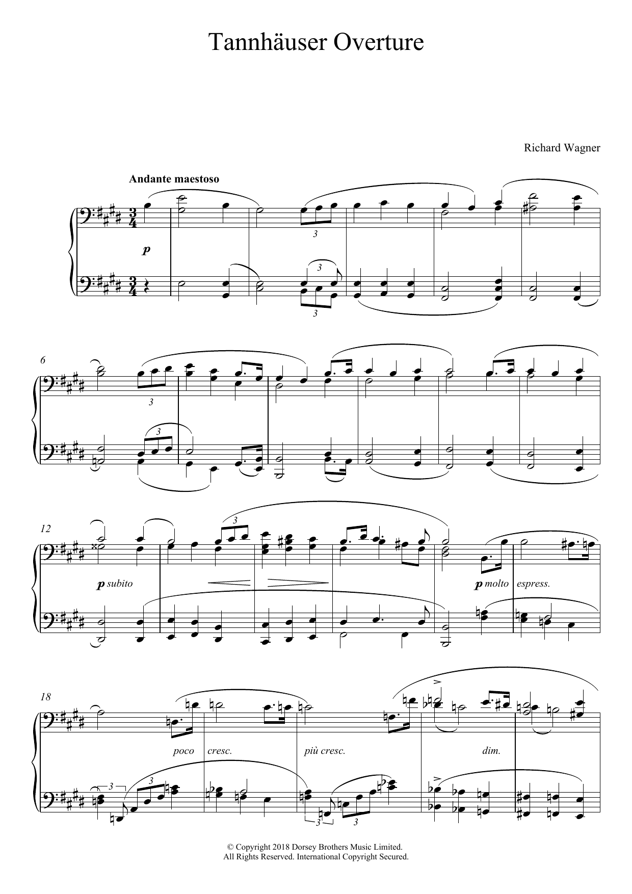Richard Wagner "Tannhauser Overture" Sheet Music & Chords | Download 4-Page Printable PDF Piano ...