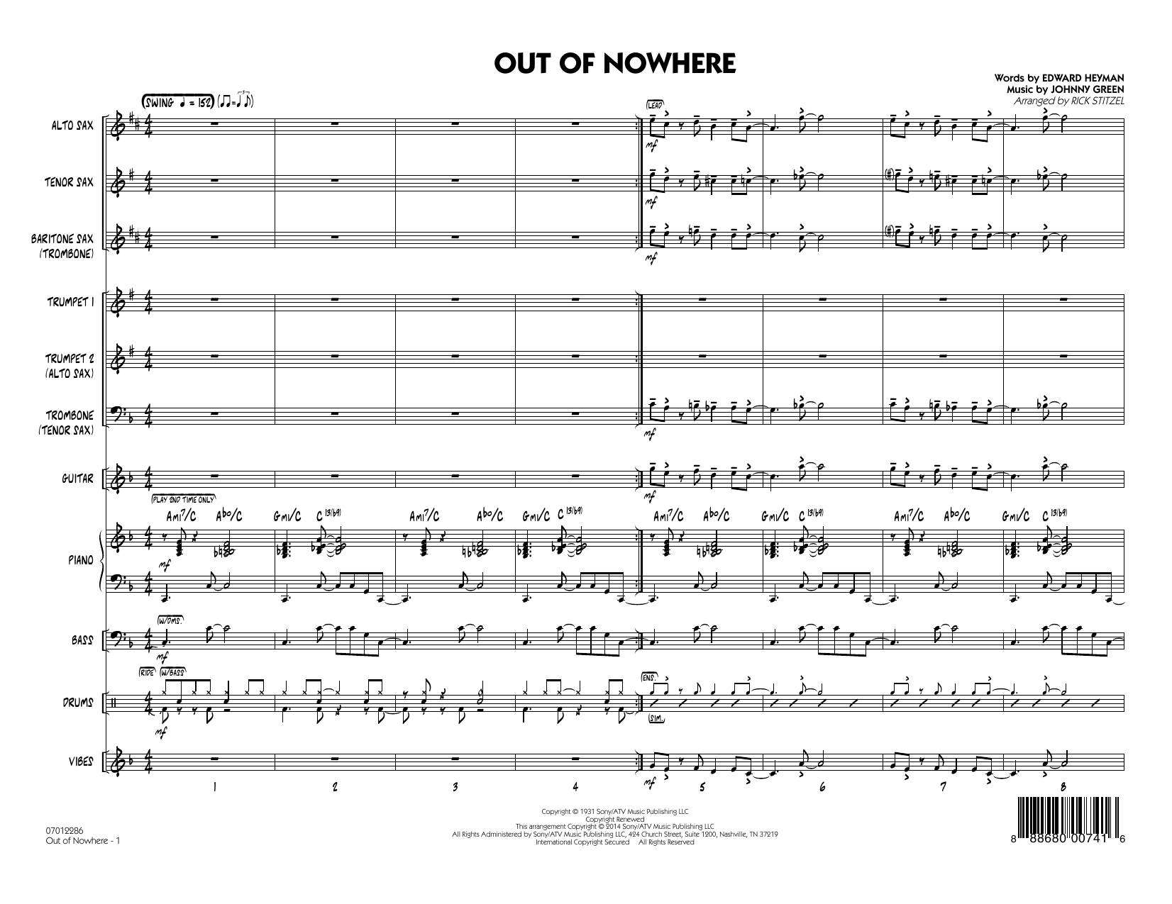 Rick Stitzel "Out of Nowhere - Full Score" Sheet Music Notes | Download ...