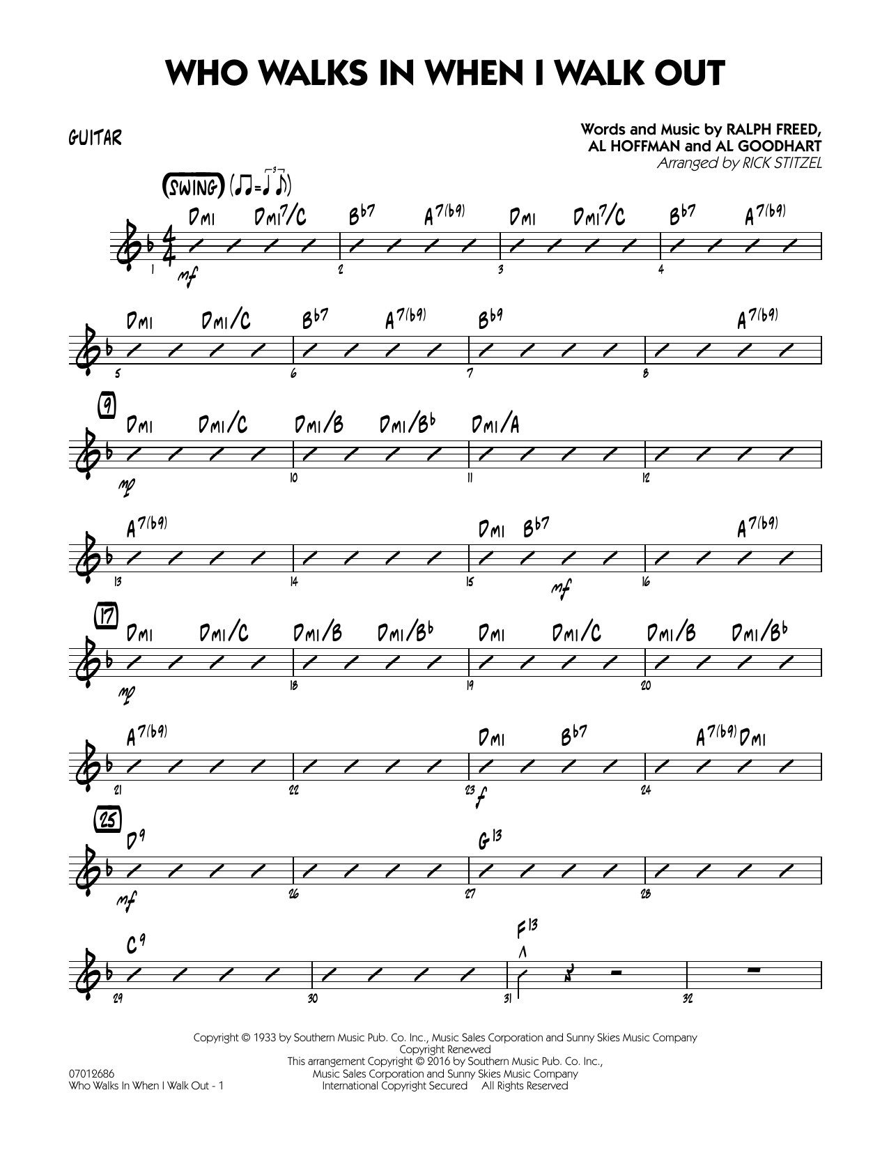 Rick Stitzel Who Walks In When I Walk Out Key D Minor Guitar