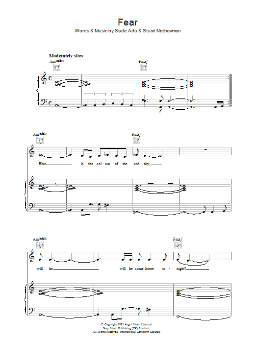 Sade "Fear" Sheet Music & Chords | Download 6-Page Printable PDF Piano ...