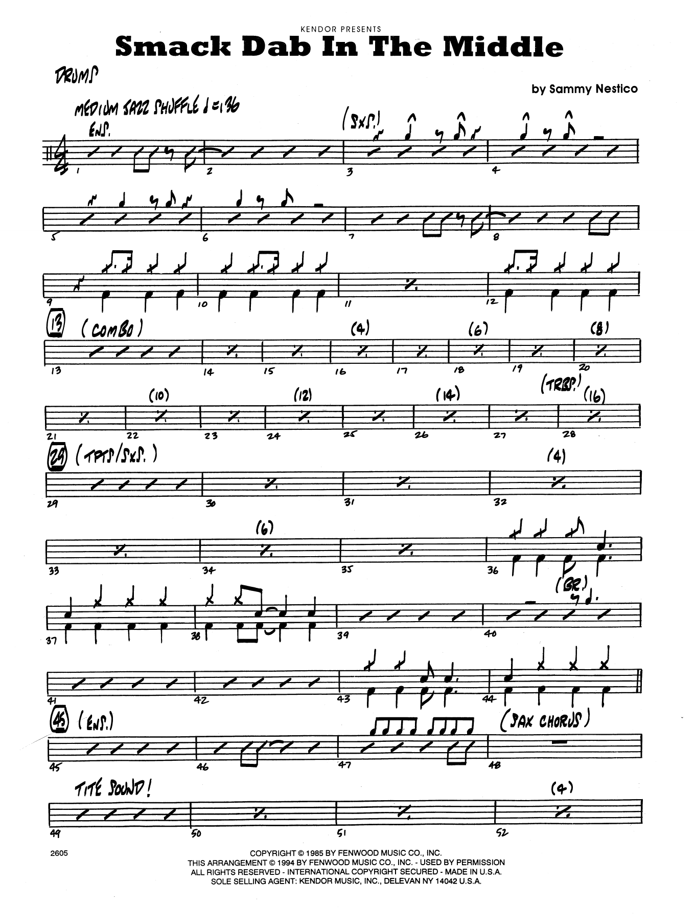 Sammy Nestico "Smack Dab in the Middle - Drum Set" Sheet Music Notes ...