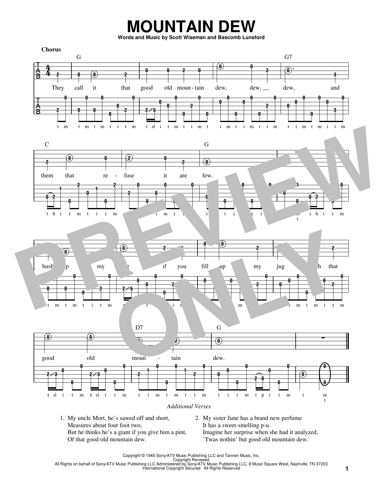 Scott Wiseman "Mountain Dew" Sheet Music & Chords | Download 1-Page ...
