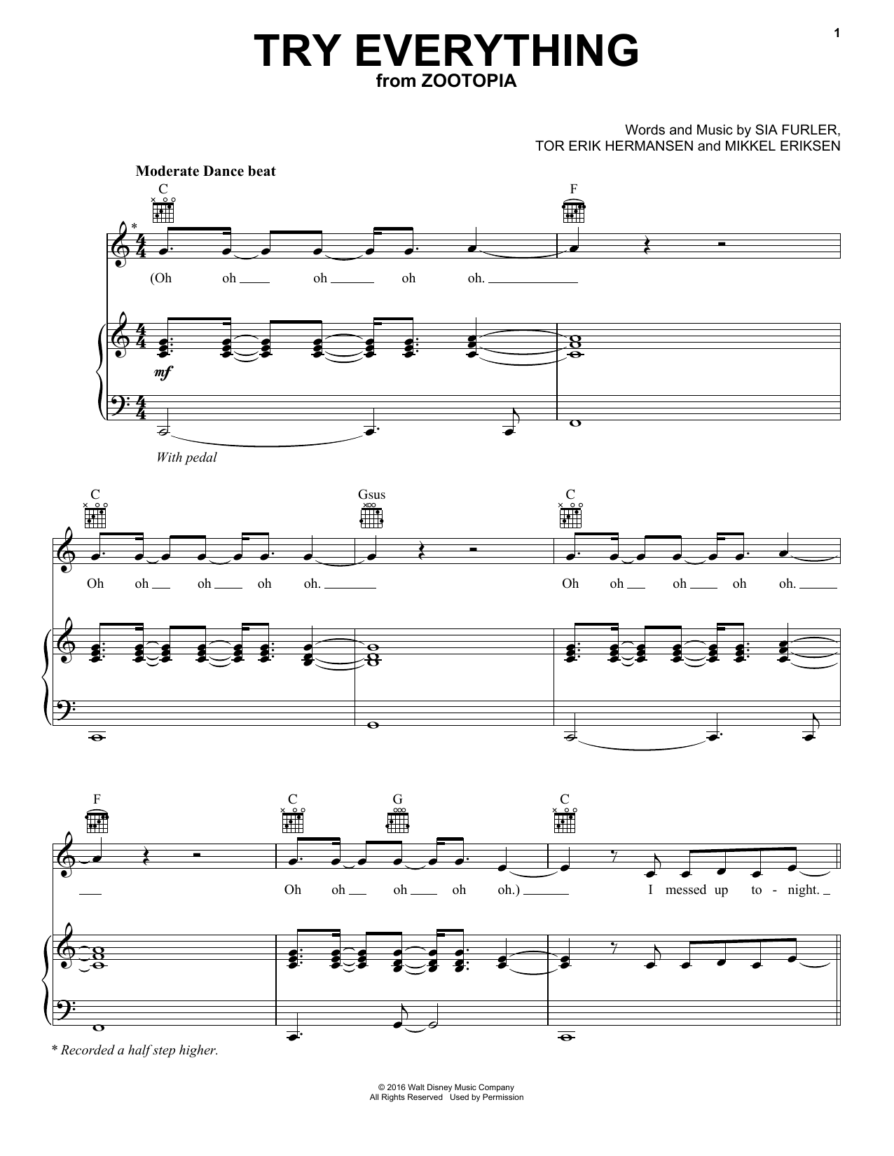 Shakira "Try Everything (from Zootopia)" Sheet Music & Chords | Download 7-Page Printable PDF ...