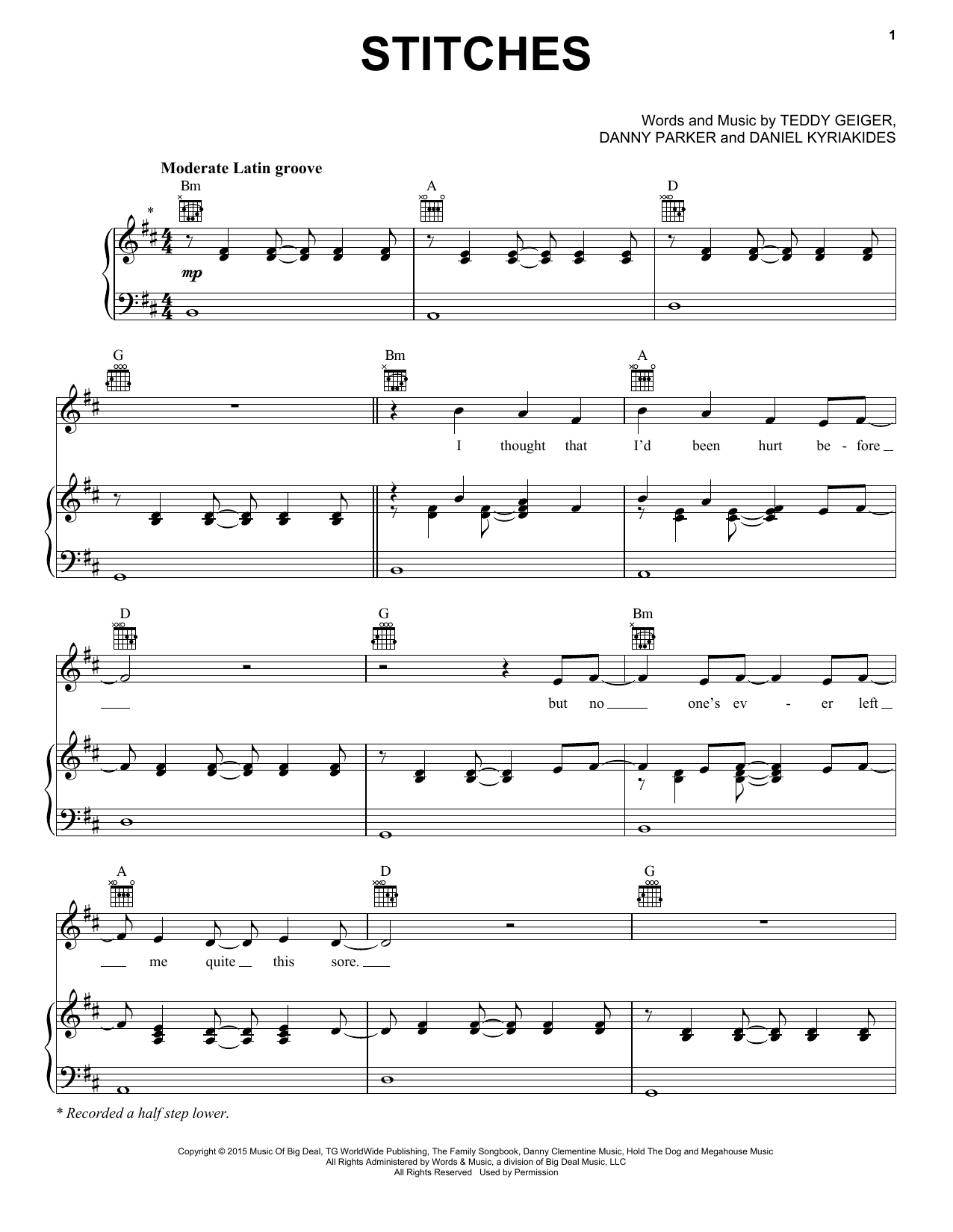 Shawn Mendes "Stitches" Sheet Music & Chords | Download 4-Page ...