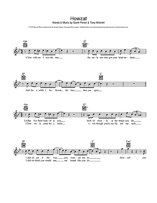 Sherbet "Howzat" Sheet Music & Chords | Download 2-Page Printable PDF ...