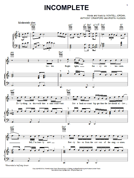 Sisqo "Incomplete" Sheet Music & Chords | Download 6-Page Printable PDF ...