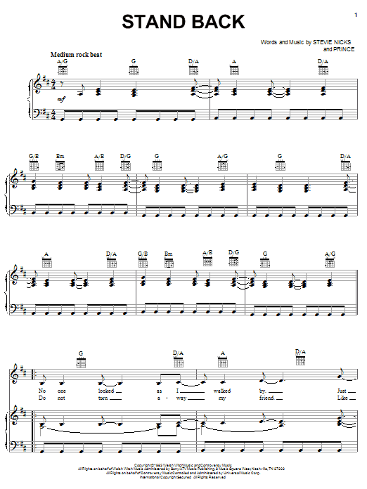 Stevie Nicks "Stand Back" Sheet Music Notes | Download Printable PDF ...