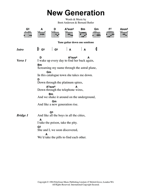 Suede "New Generation" Sheet Music & Chords | Download 2-Page Printable ...