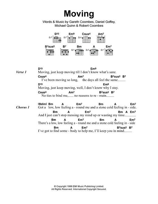 Supergrass "Moving" Sheet Music & Chords | Download 2-Page Printable ...