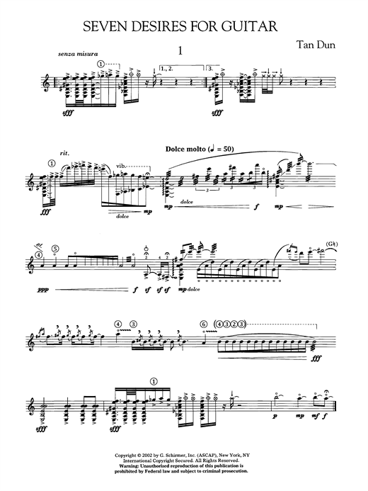 Tan Dun "Seven Desires For Guitar" Sheet Music & Chords | Download 9 ...