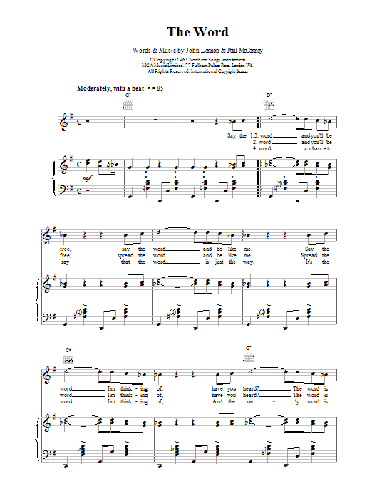 The Beatles "The Word" Sheet Music & Chords | Download 3-Page Printable ...