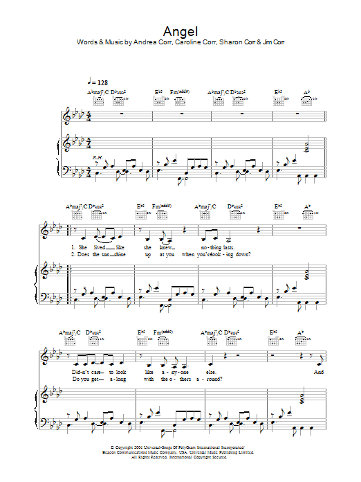 The Corrs "Angel" Sheet Music & Chords | Download 6-Page Printable PDF ...