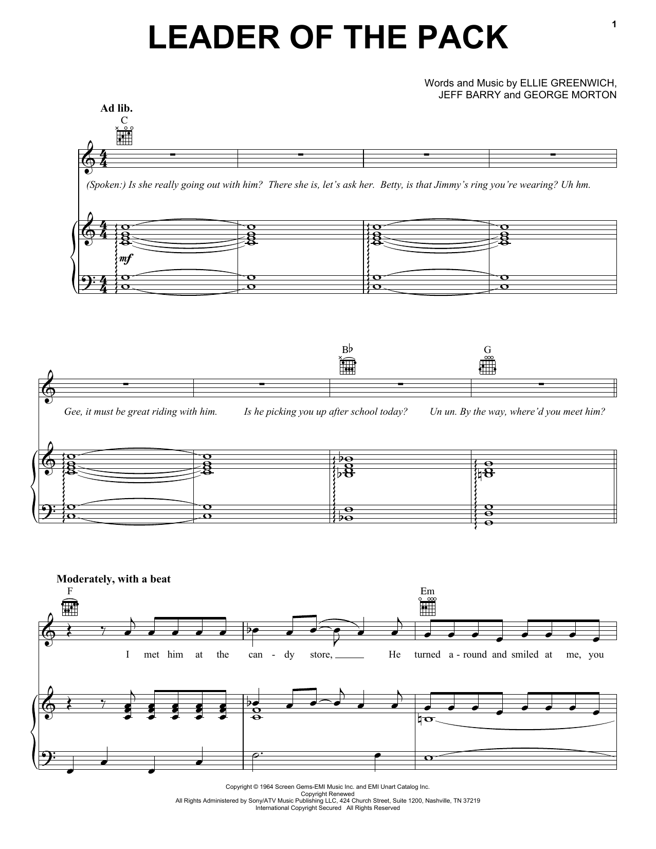 The Shangri-Las "Leader Of The Pack" Sheet Music & Chords | Download 2 ...