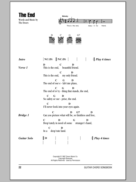 The Doors "The End" Sheet Music Notes | Download Printable PDF Score 646821
