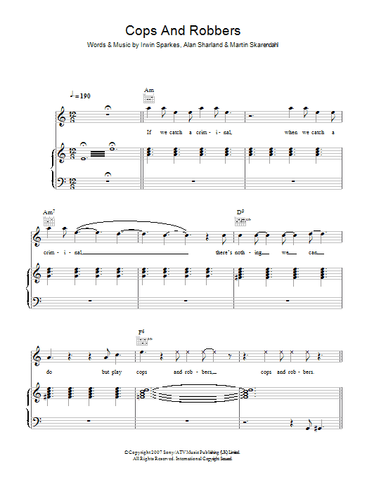 The Hoosiers "Cops And Robbers" Sheet Music Notes | Download Printable ...