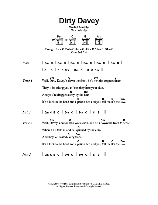 The Levellers "Dirty Davey" Sheet Music & Chords | Download 3-Page ...