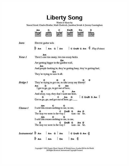 The Levellers "Liberty Song" Sheet Music & Chords | Download 2-Page ...