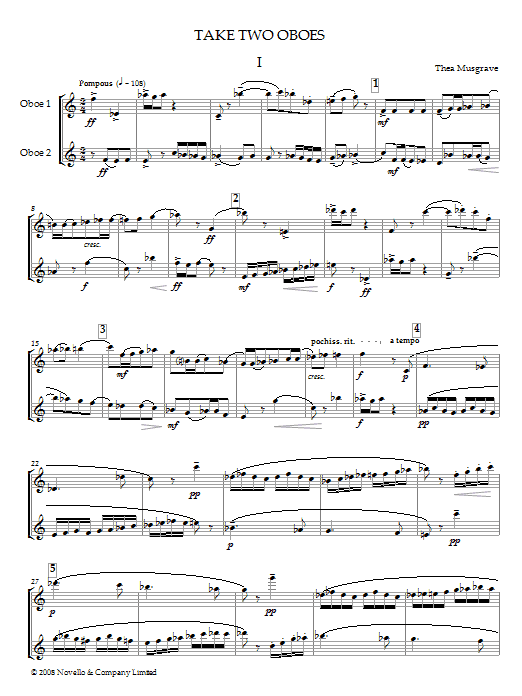 Thea Musgrave "Take Two Oboes (Oboe Duet)" Sheet Music & Chords | Download 8-Page Printable PDF ...