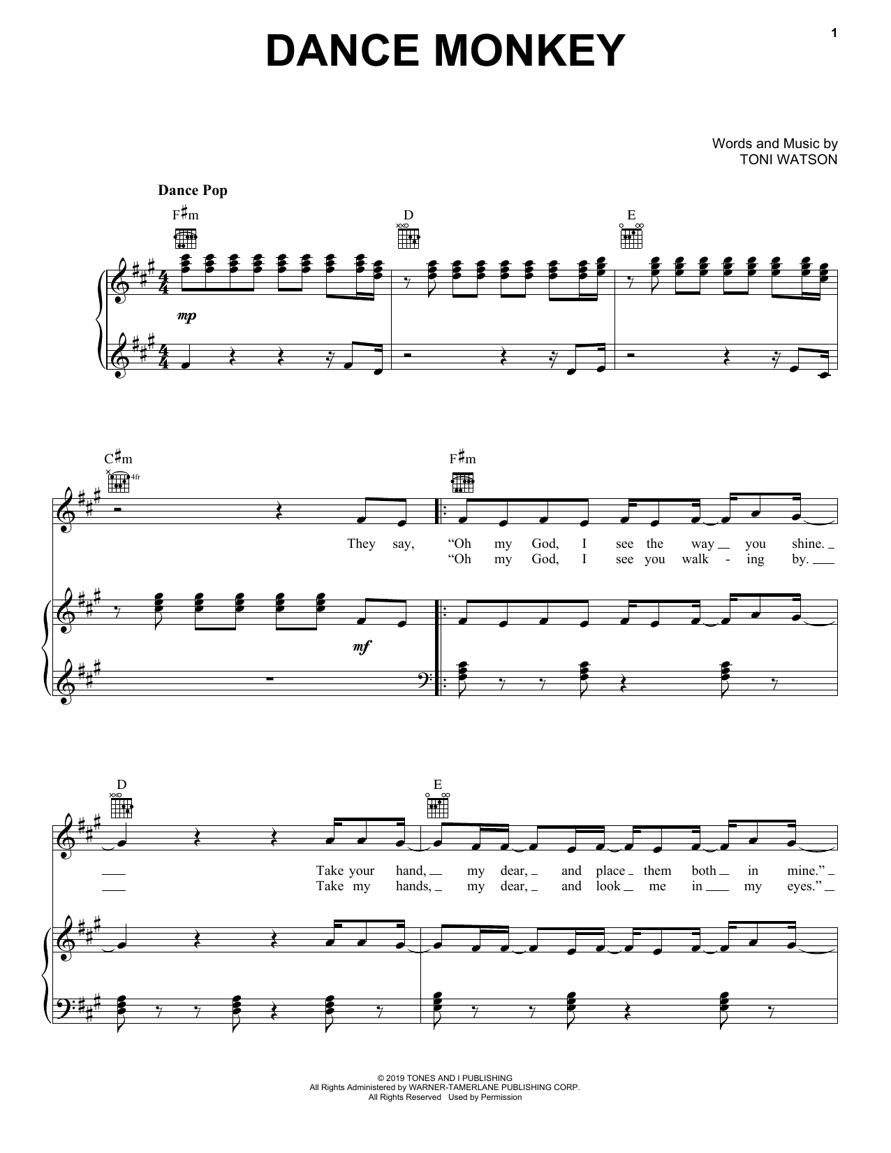 Tones And I "Dance Monkey" Sheet Music & Chords | Download 2-Page Printable PDF Recorder Solo ...